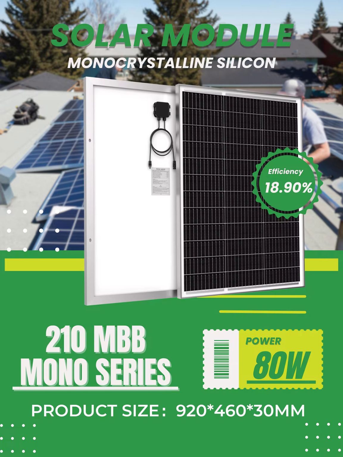 JHMPOWER 80 Watt Mono Solar Panel - JMHPOWER
